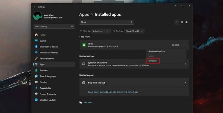 نحوه حذف اپلیکیشن ایکس باکس در ویندوز 11